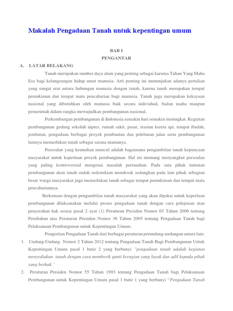 Makalah Pengadaan Tanah Untuk Kepentingan Umum | PDF Makalah Pengadaan Tanah Untuk Kepentingan Umum | PDF