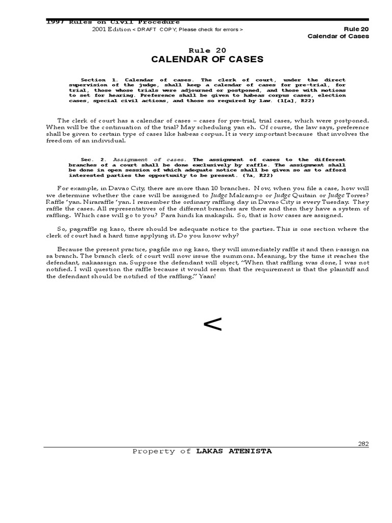 Rule 20 Calendar of Cases | PDF | Lawsuit | Constitutional Law