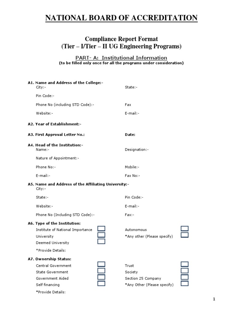 National Board of Accreditation: Compliance Report Format (Tier - I ...