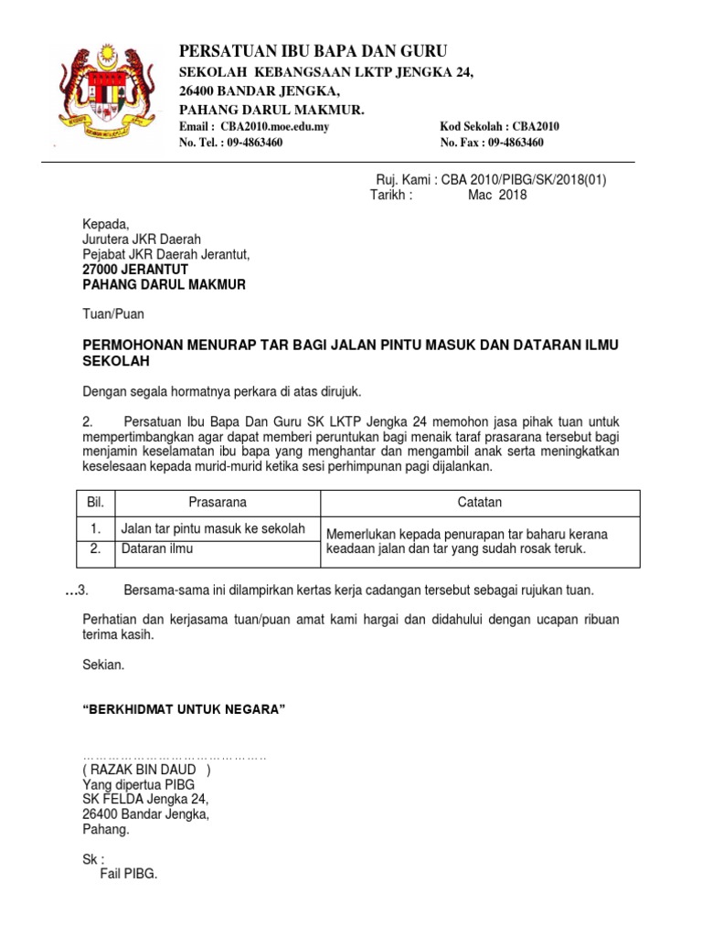 Surat Turap Tar Pibg 2018 | PDF