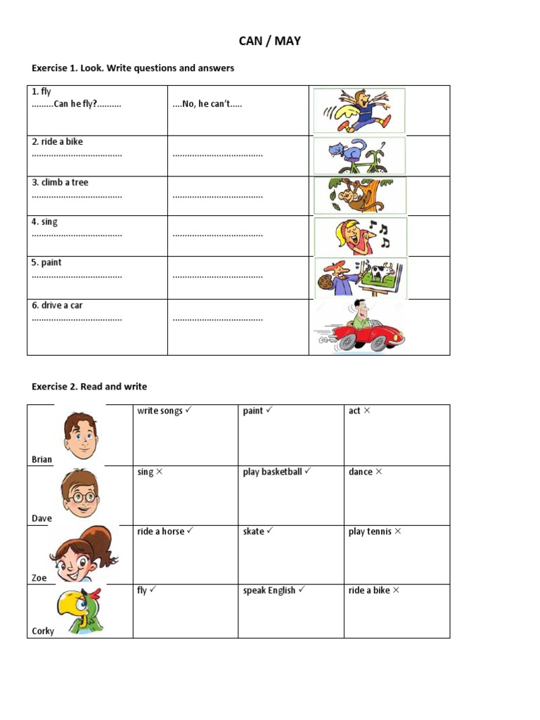 Can / May: Exercise 1. Look. Write Questions and Answers | PDF | Leisure