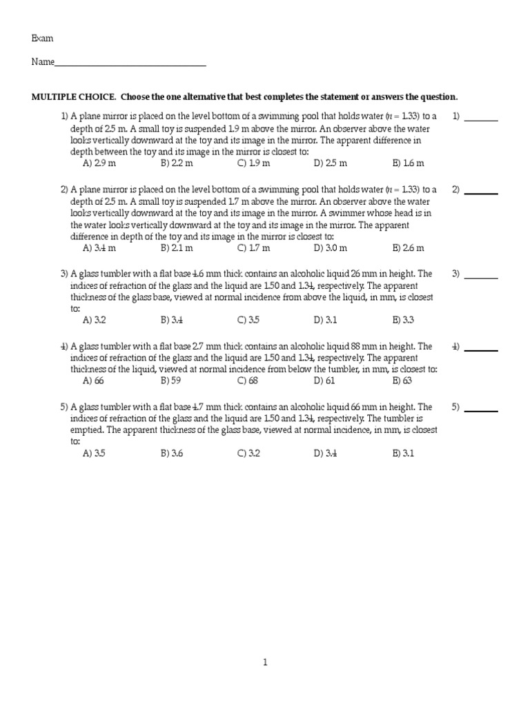 Geometric Optics Practice Test | PDF | Lens (Optics) | Glass Applications
