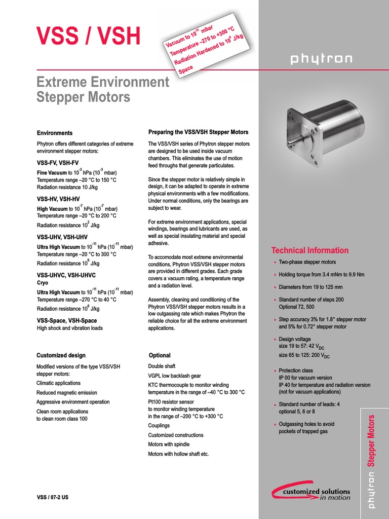 Vss / VSH: Extreme Environment Stepper Motors | PDF | Gear | Mechanical ...