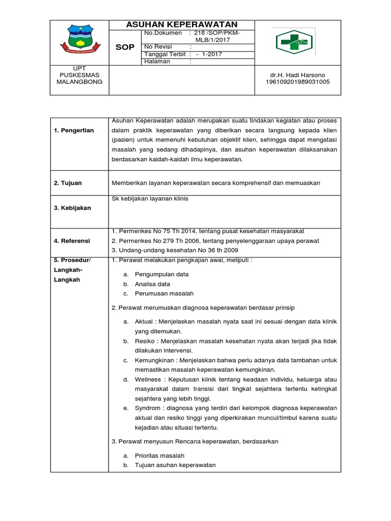 Sop Asuhan Keperawatan | PDF