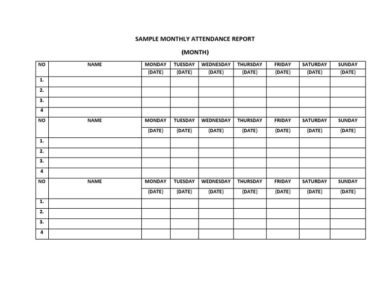 Sample Monthly Attendance Report (Month) | PDF