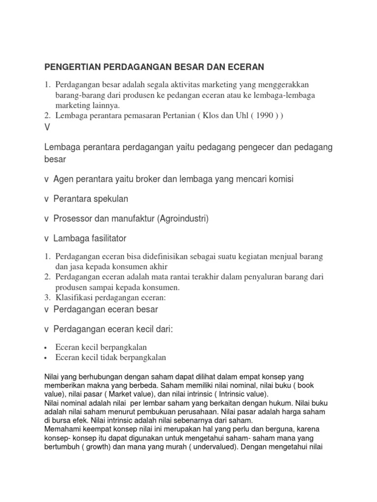 Pengertian Perdagangan Besar Dan Eceran - Fidelia | PDF