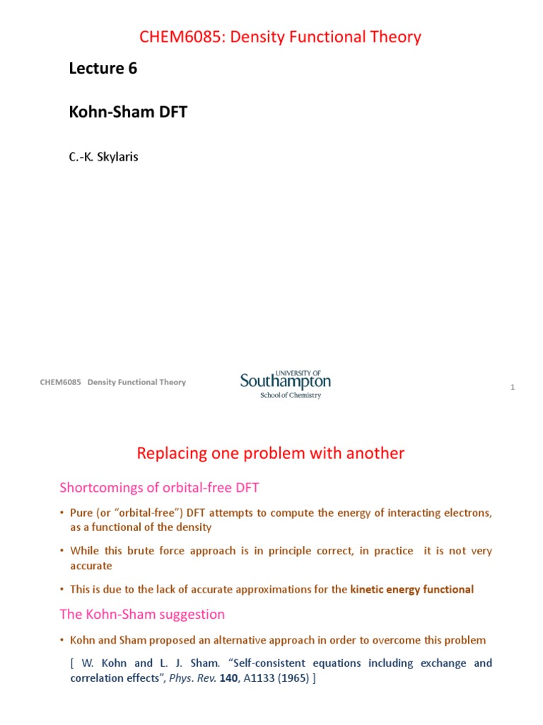 Kohn-Sham DFT: CHEM6085: Density Functional Theory | PDF | Density Functional Theory | Wave Function