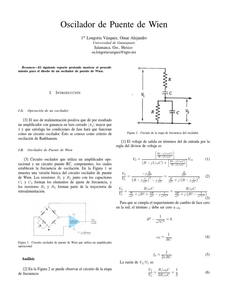 Oscilador de Puente de Wien: 1 Longoria V Azquez, Omar Alejandro | PDF | Resistor | Circuitos ...