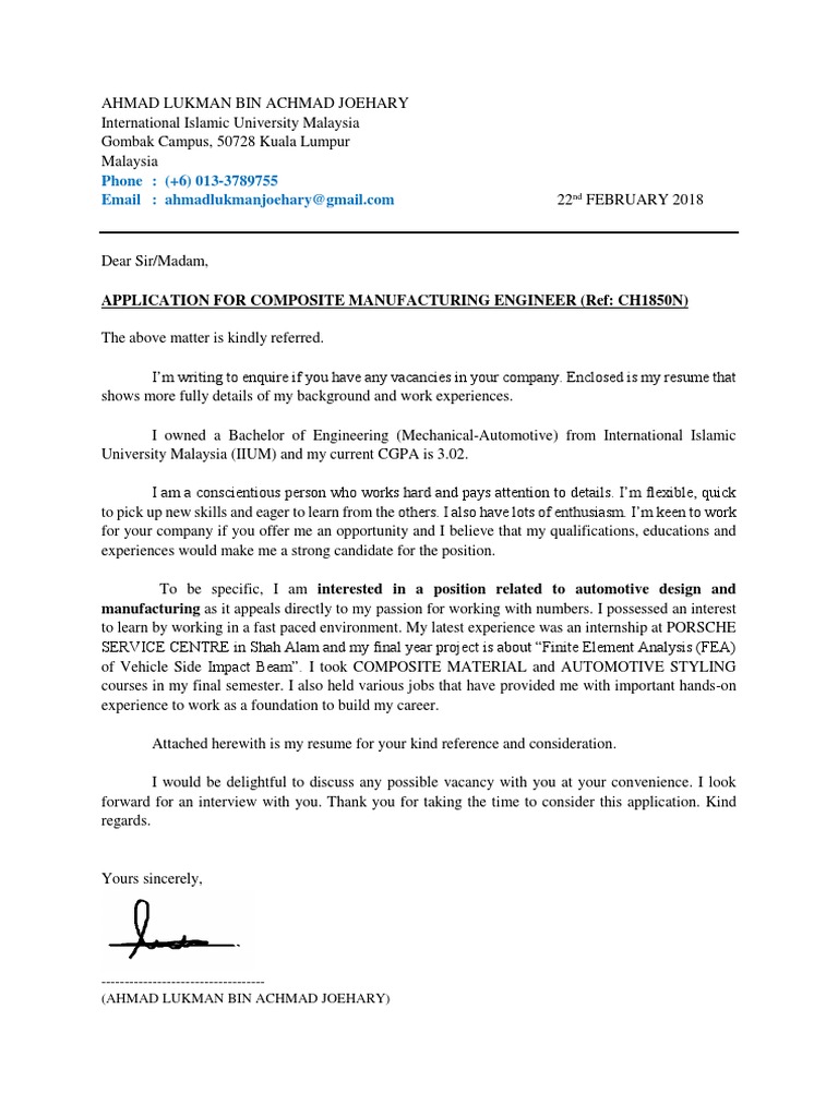 Cover Letter (For f1 Mercedes) | PDF