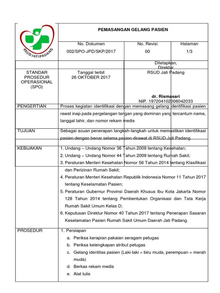 Pemasangan Gelang Identitas Pada Pasien | PDF