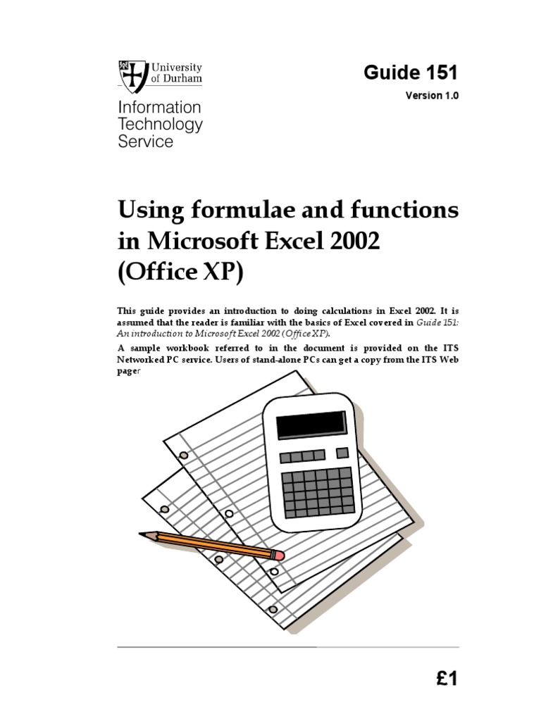 Using Formulae and Functions in Microsoft Excel 2002 (Office XP) | PDF ...