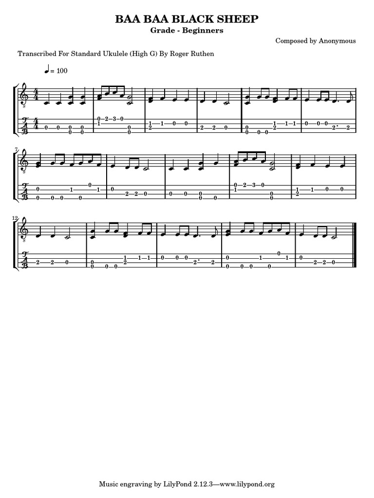 Baa Baa Black Sheep: Grade - Beginners | Download Free PDF | Sheet ...