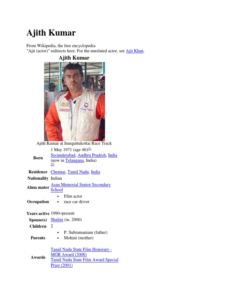 Ajith Kumar: An In-Depth Biography of a Prominent Indian Actor and Race ...