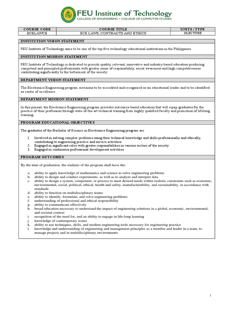 ECE Laws, Contracts, and Ethics Overview | PDF | Engineering ...