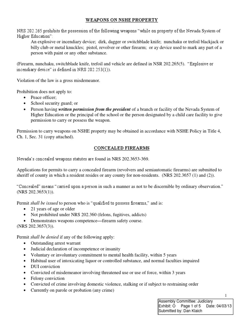 NRS 202.265 | PDF | Concealed Carry In The United States | Government ...