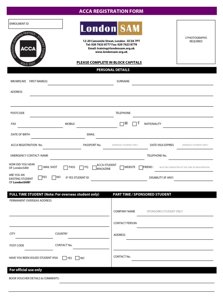Acca Application Form | Travel Visa | Fee