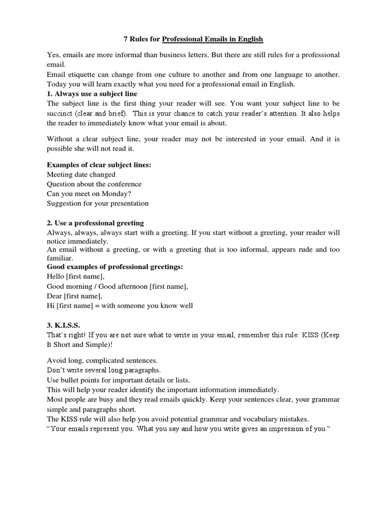 7 Rules For Professional Emails in English | PDF | Résumé | Communication