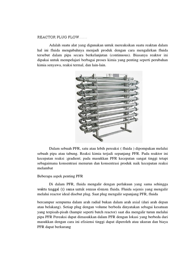 Karakteristik dan Aplikasi Reaktor Plug Flow | PDF