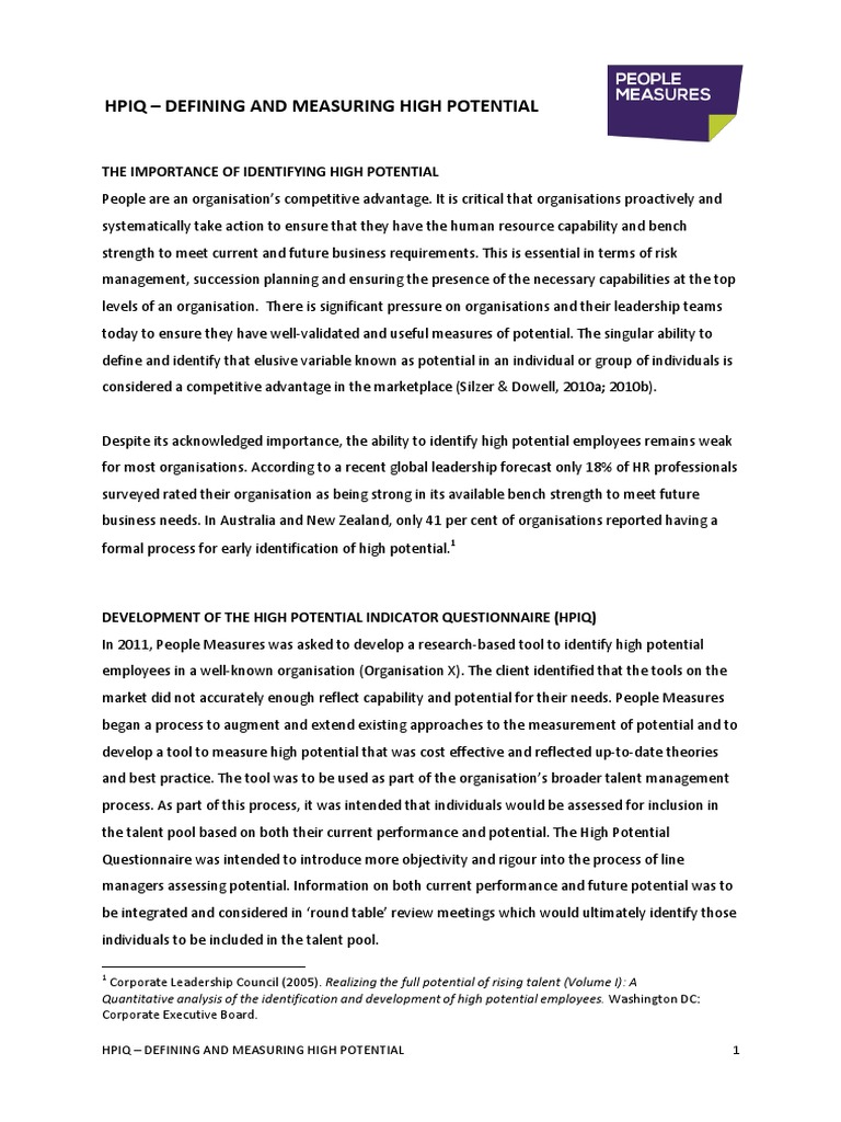 High Potential Identification | PDF | Leadership | Educational Assessment