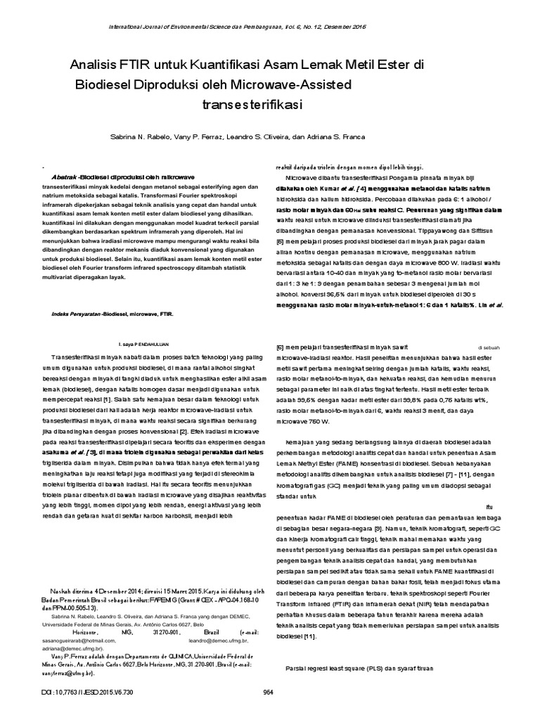 Penjelasan Ftir Biodiesel - En.id | PDF