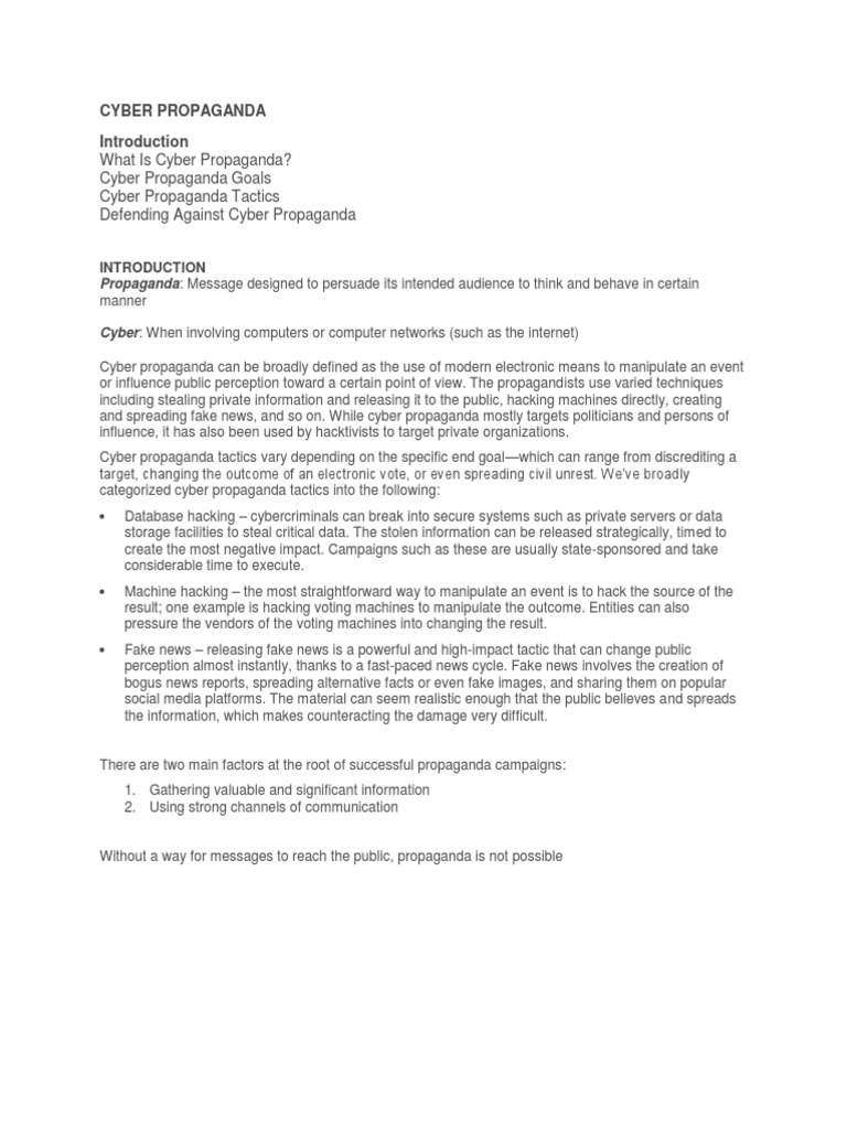 What Is Cyber Propaganda? Cyber Propaganda Goals Cyber Propaganda ...