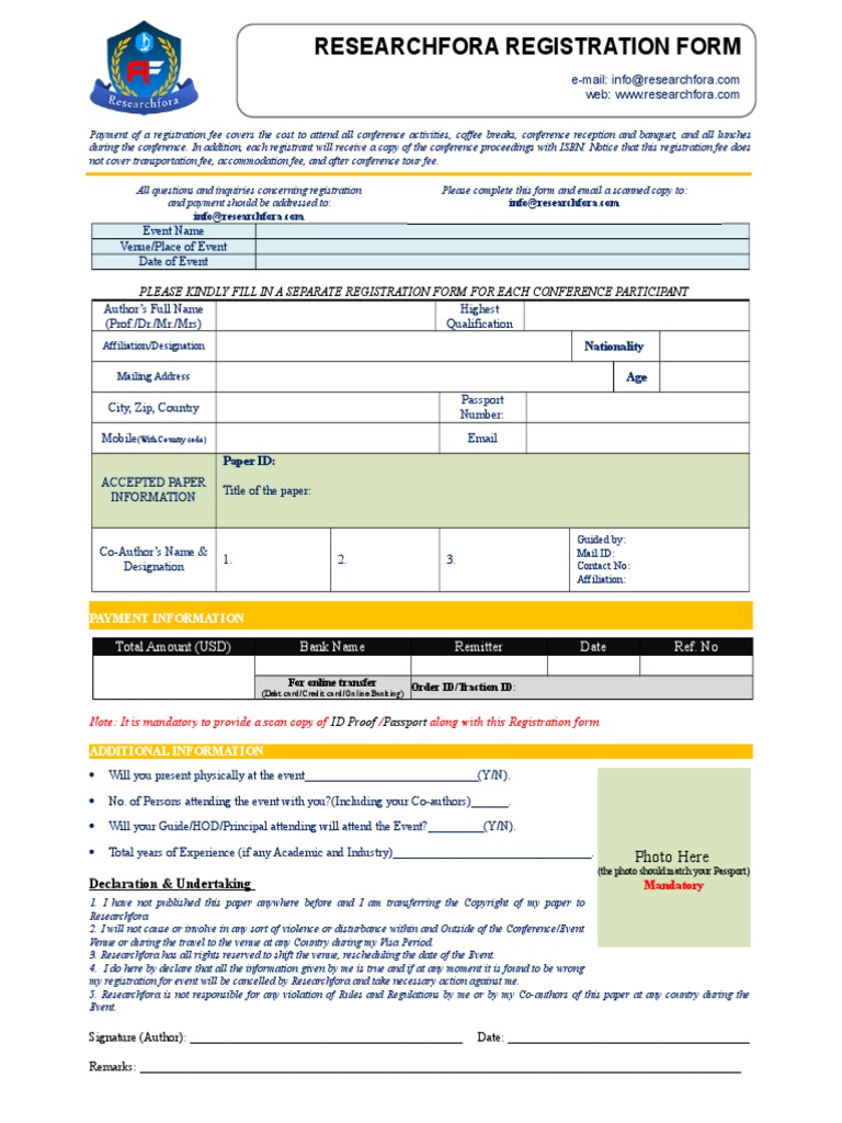 Research For A Registration Form | PDF | Fee | Mail