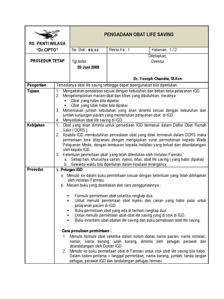 SOP Pengadaan Obat Life Saving | PDF