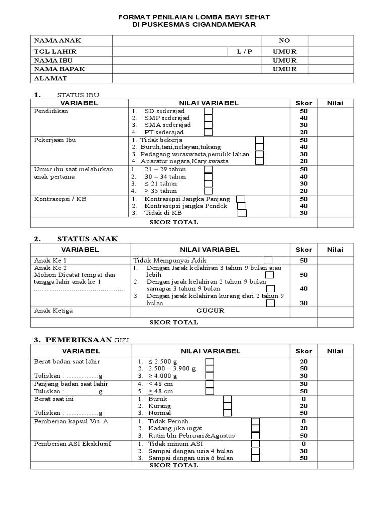 Contoh Form Penilaian Balita Sehat 1 | PDF