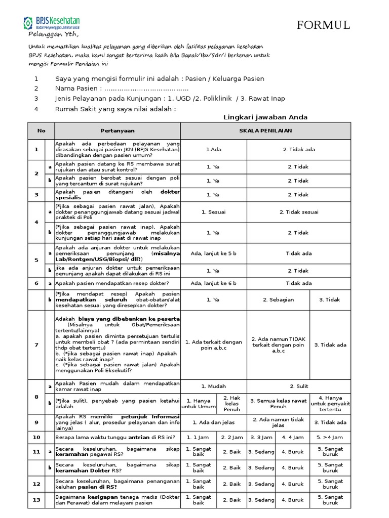 KUESIONER BPJS - Format WTA 2018 | PDF