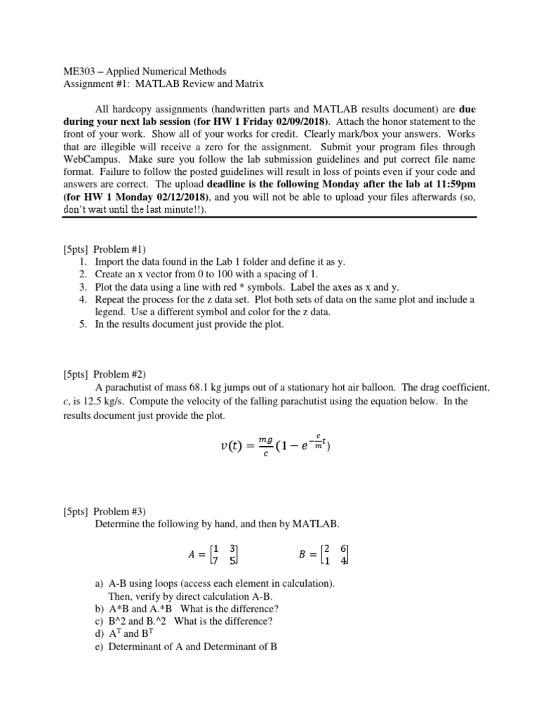 Matlab Assignment | PDF | Matlab | Mathematical Analysis