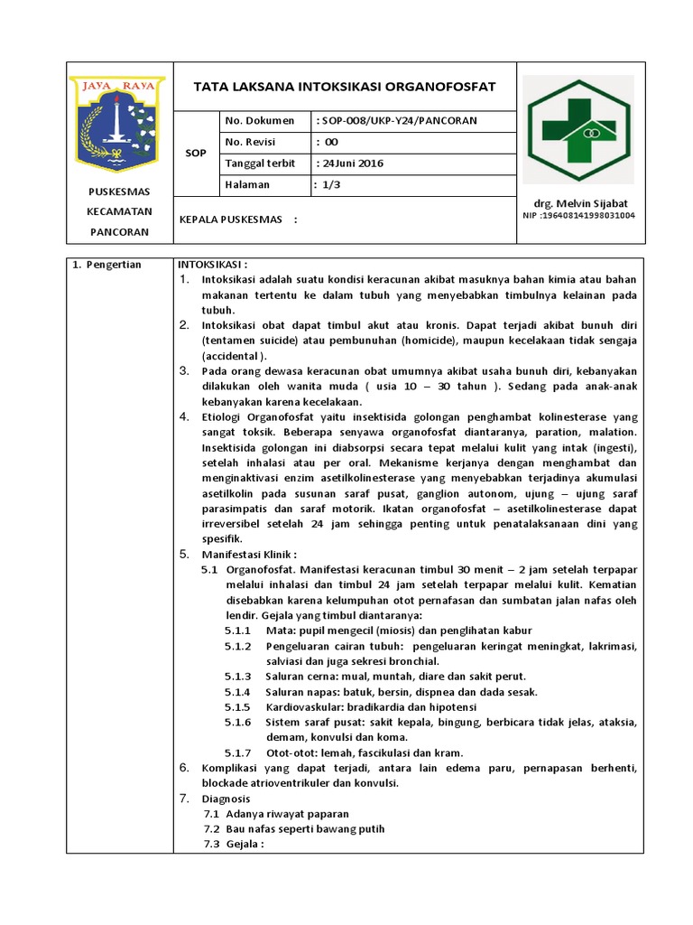 SOP 8 Intoksikasi Organofosfat | PDF