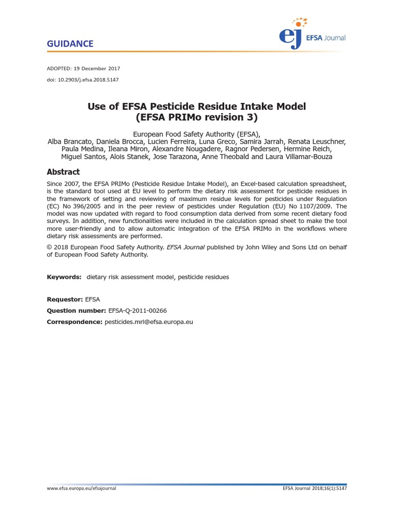 Use of EFSA Primo Model v3 | PDF | Risk Assessment | Risk
