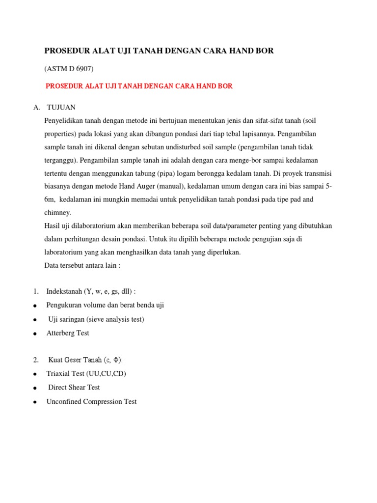 Prosedur Alat Uji Tanah Dengan Cara Hand Bor | PDF | Sains & Matematika