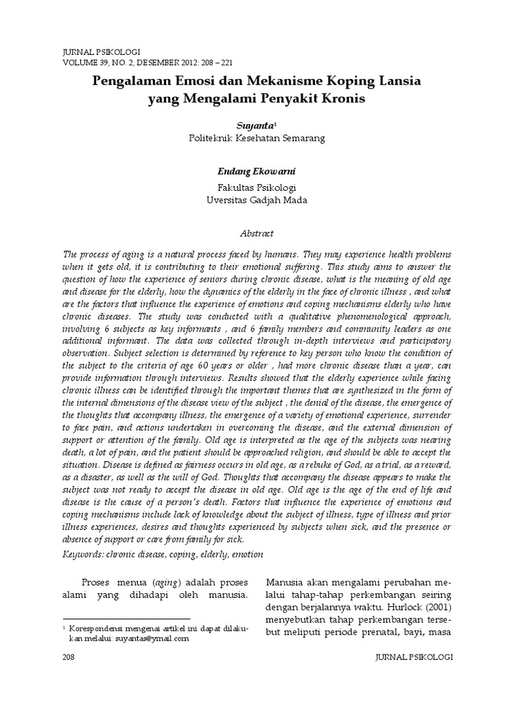 Pengalaman Emosi Dan Mekanisme Koping Lansia PDF | PDF