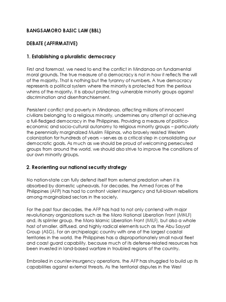 Bangsamoro Basic Law Affirmative Side | PDF | Philippines | Government