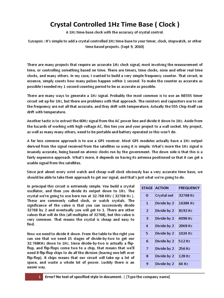 Crystal Controlled 1Hz Time Base | PDF | Clock | Hertz