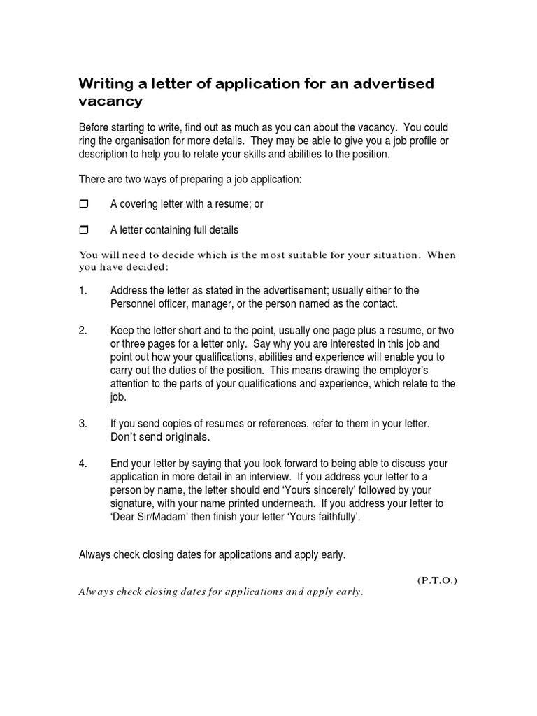 Vacancy Application Letter Templates | PDF | Labour | Business