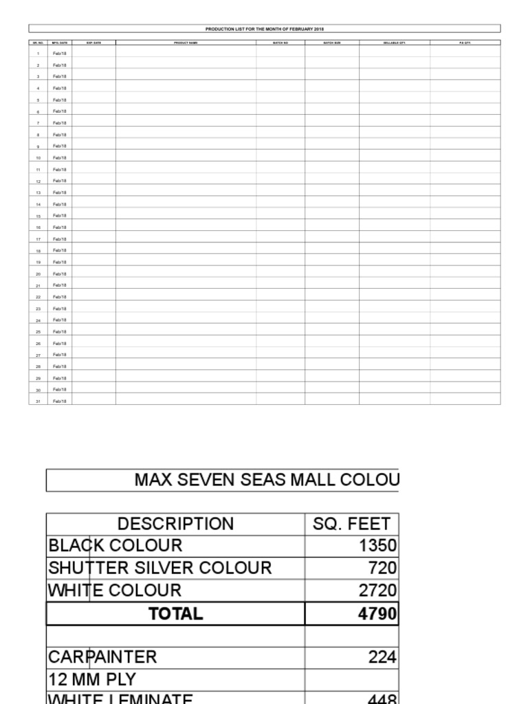 Production List Format | PDF