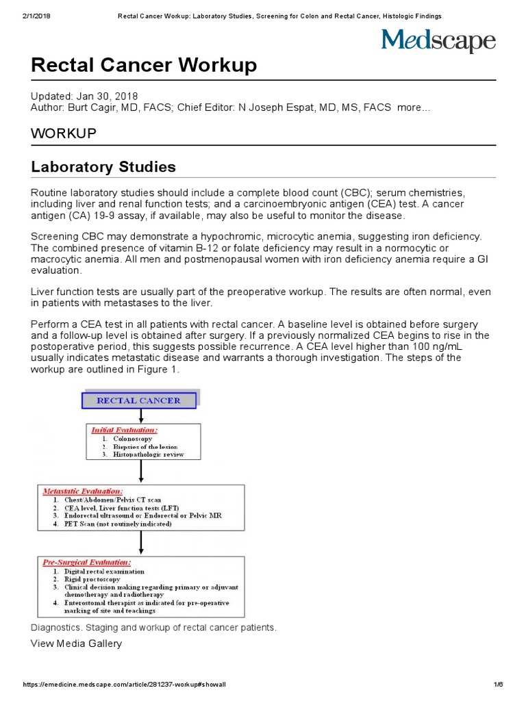 Rectal Cancer Workup - Laboratory Studies, Screening For Colon and ...