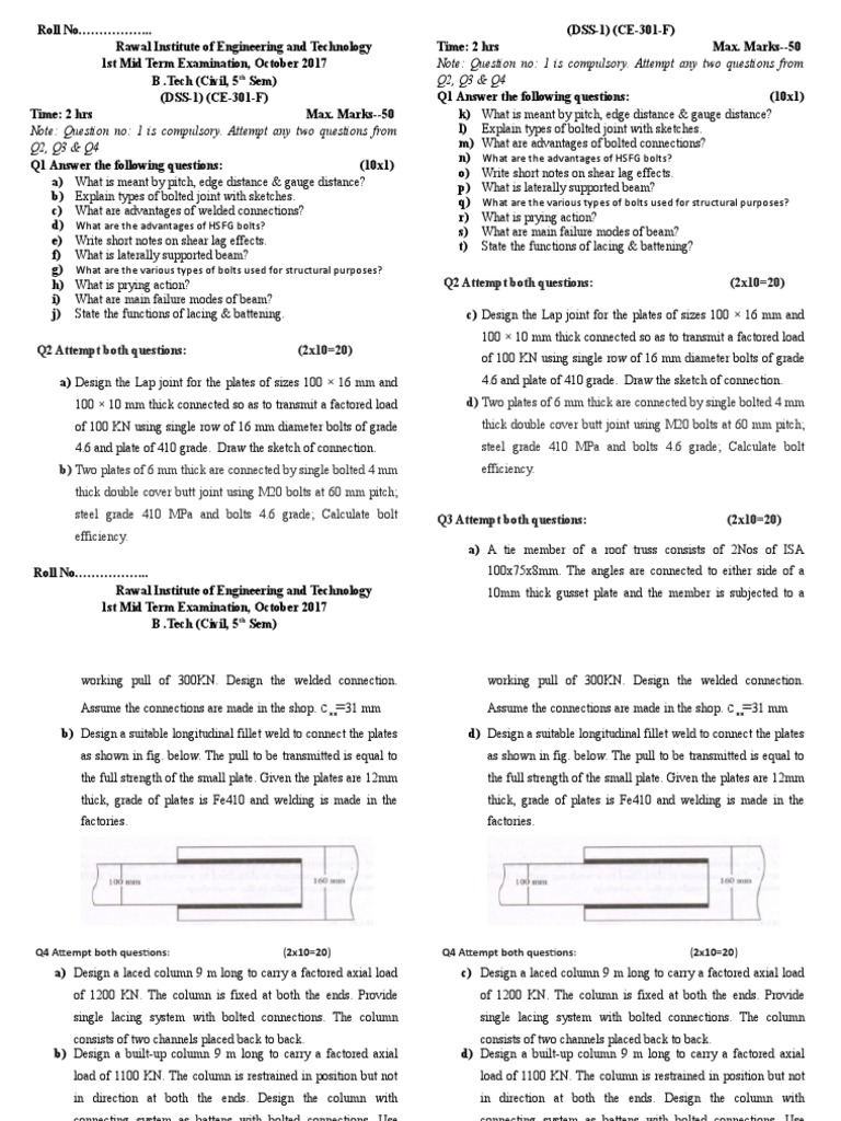 DSS 1 Sessional Paper | PDF | Column | Screw