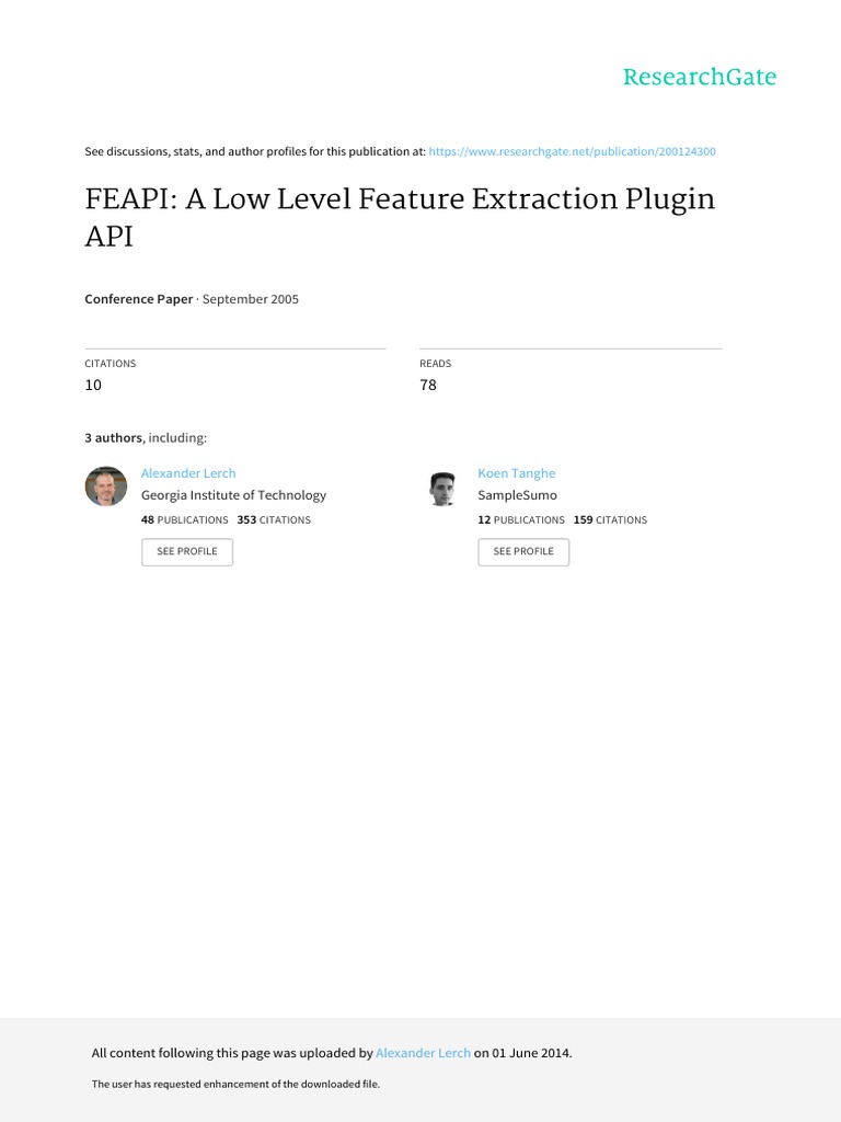 FEAPI A Low Level Feature Extraction Plugin API | PDF | Application Programming Interface ...
