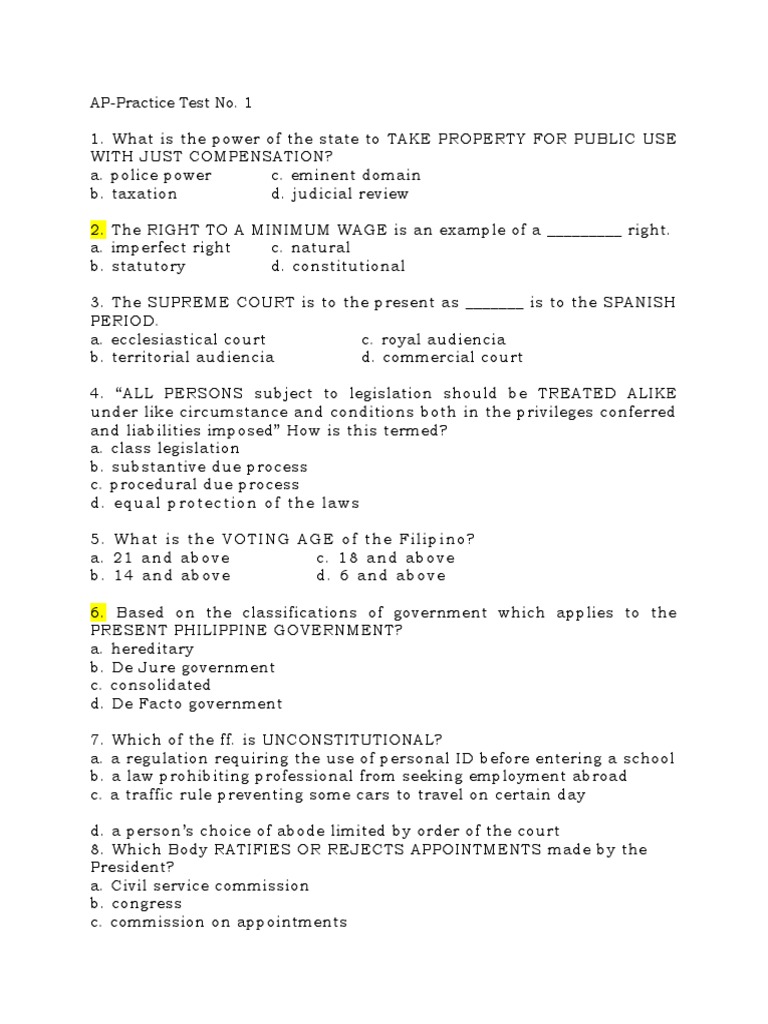 AP Practice Test on Philippine Government | PDF | Philippines | Cooperative