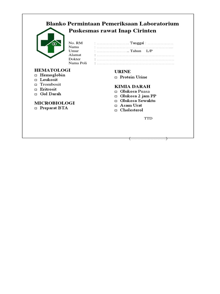 Blanko Permintaan Pemeriksaan Laboratorium | PDF