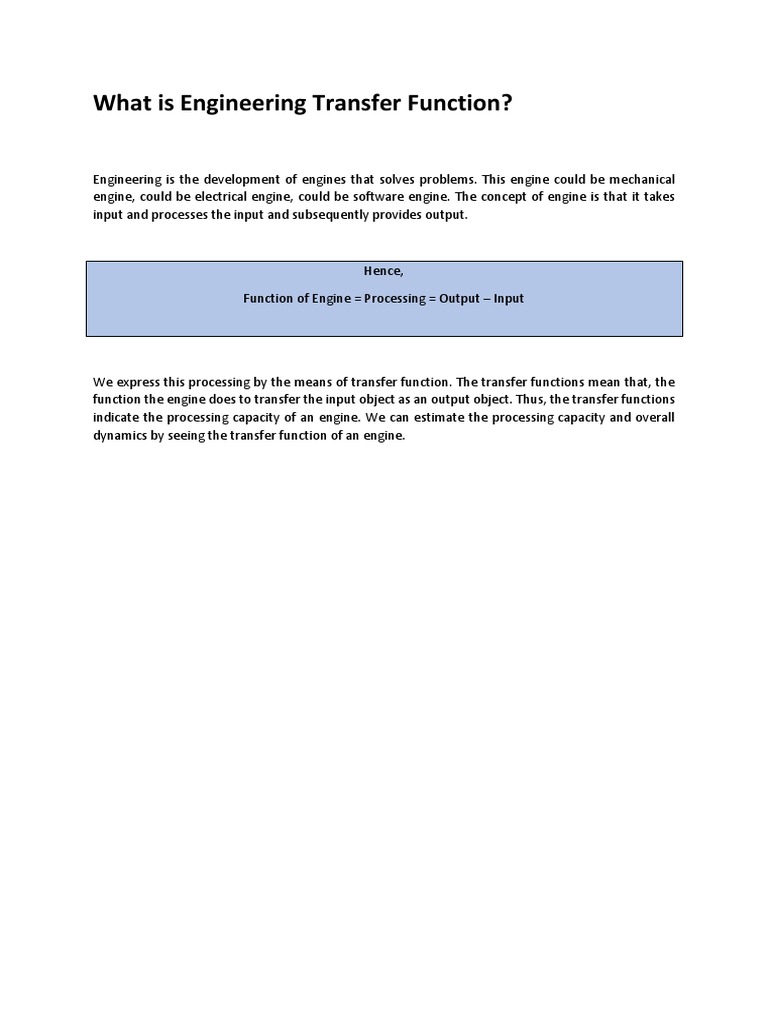What Is Engineering Transfer Function | PDF