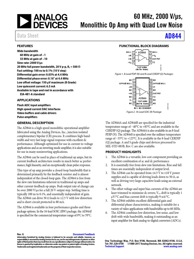 AD844 | PDF | Amplifier | Operational Amplifier