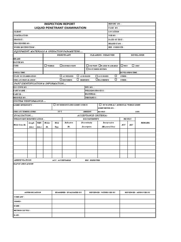 Inspection Report Liquid Penetrant Examination for General Structural ...