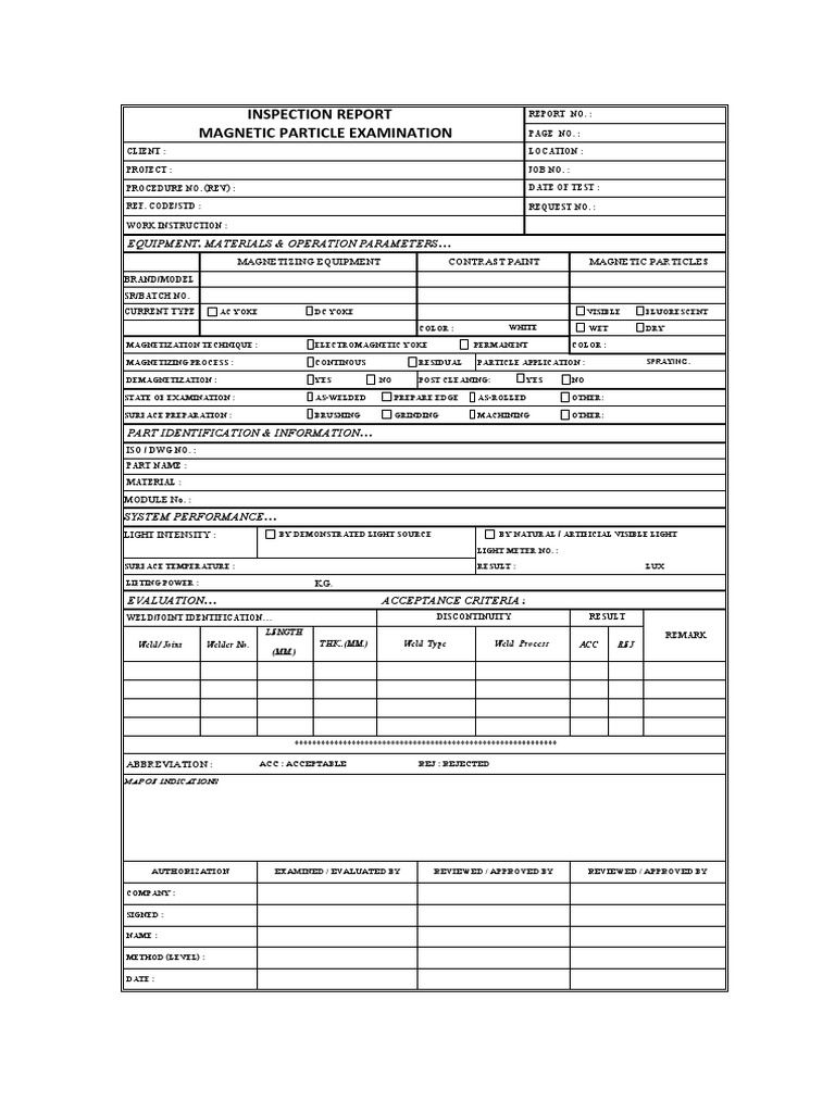 Inspection Report Magnetic Particle Examination (Tupi STR) | PDF ...