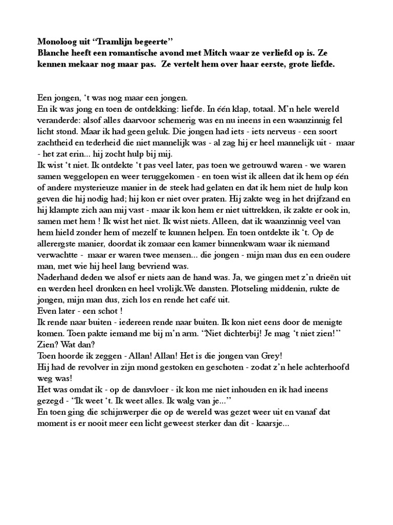 Monoloog Vrouwen Tramlijn Begeerte PDF | PDF