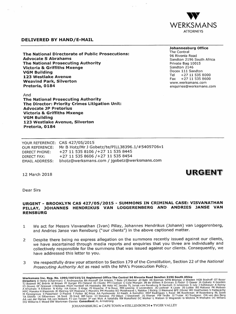 Letter to DPCI & NPA from ex-SARS trio