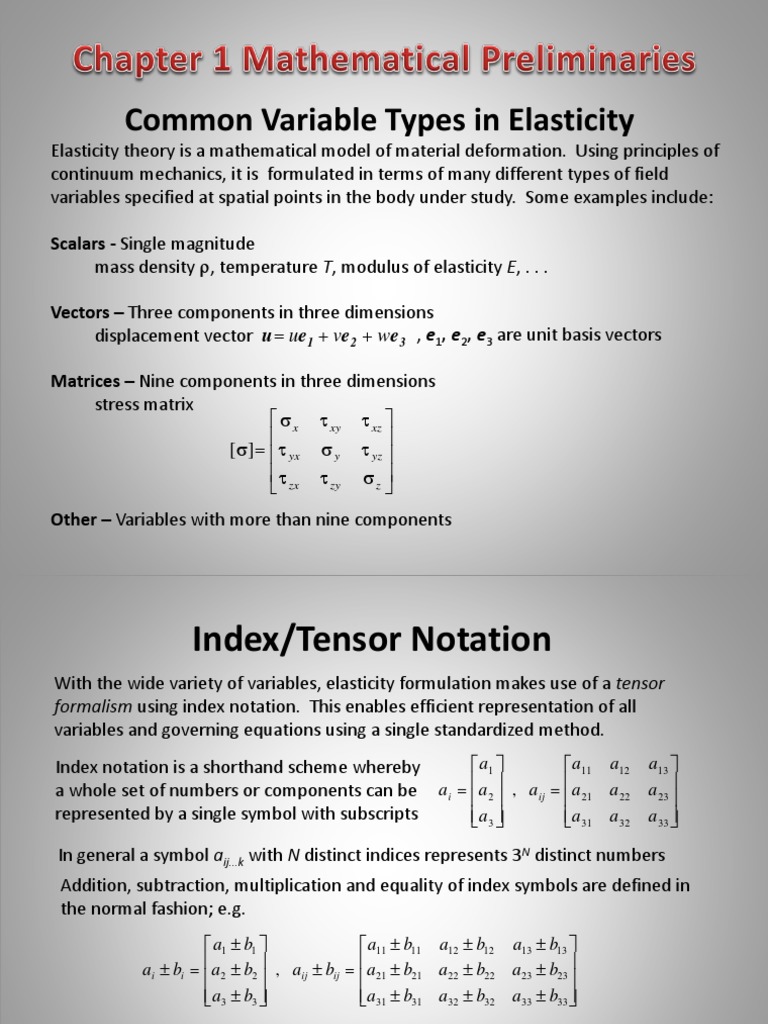 Chapter 1 Mathematical Preliminaries | PDF | Tensor | Euclidean Vector